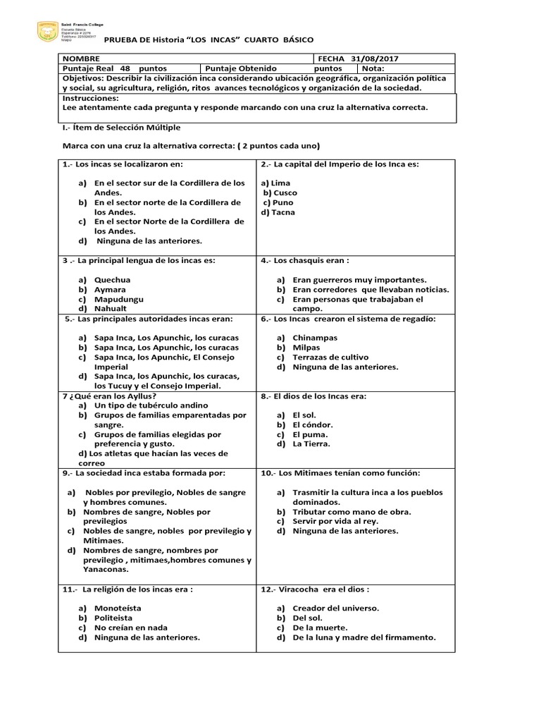 PRUEBA de Historia Los Incas | Imperio Inca | Andes