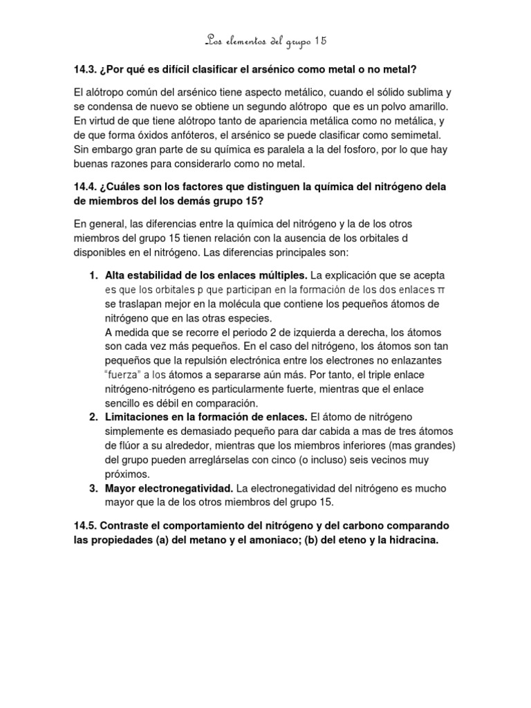 Elementos Del Grupo 15 | PDF | Enlace químico | Sal (química)