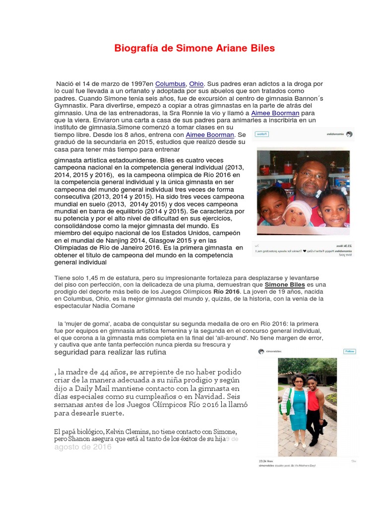 Biografía de Simone Ariane Biles | PDF | Simone Biles | Deportes ...
