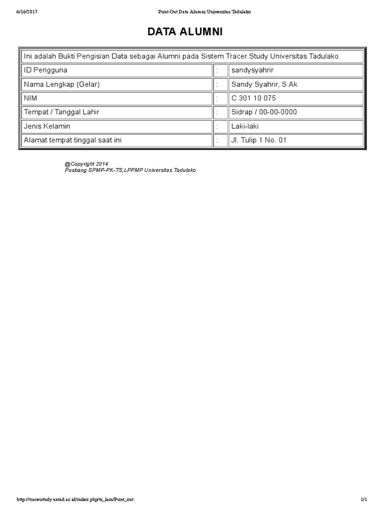 Data Alumni Universitas Tadulako | PDF
