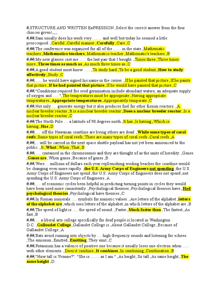 Structure and Written Expression Practice Questions with Reading ...