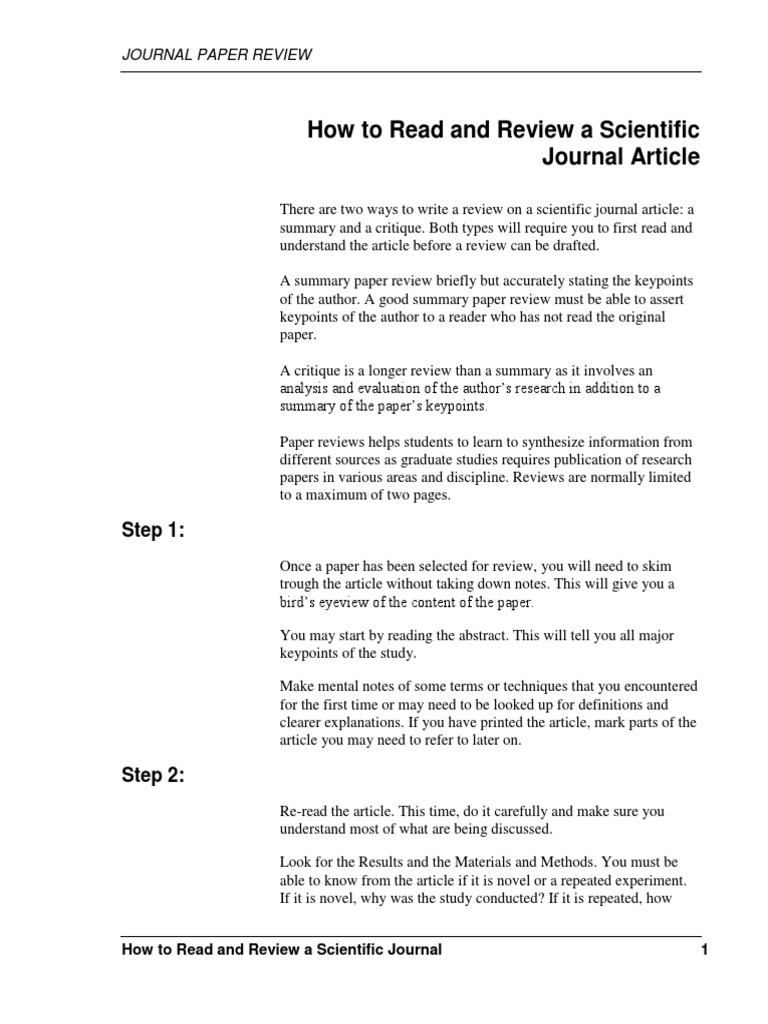 How To Read and Review A Scientific Journal Article: Step 1 | PDF ...