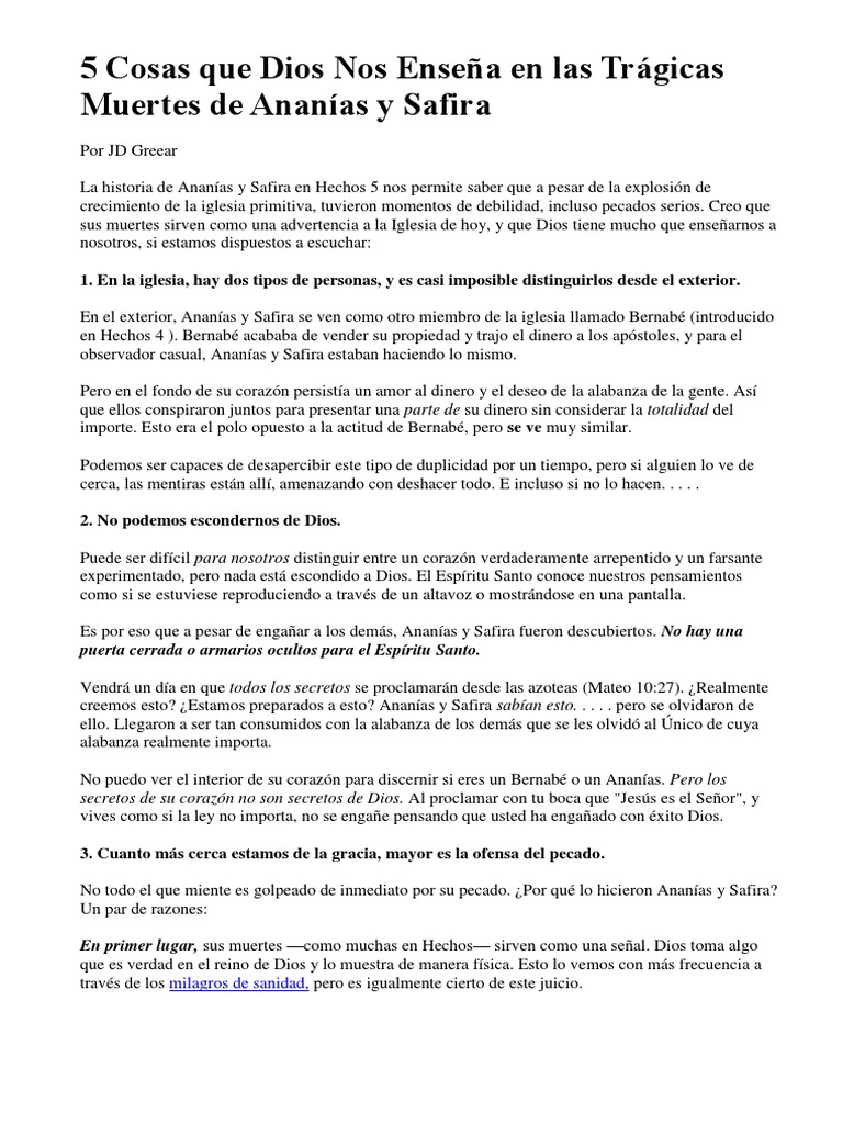 Ananias y Safira 5 Lecciones | Pecado | Amor