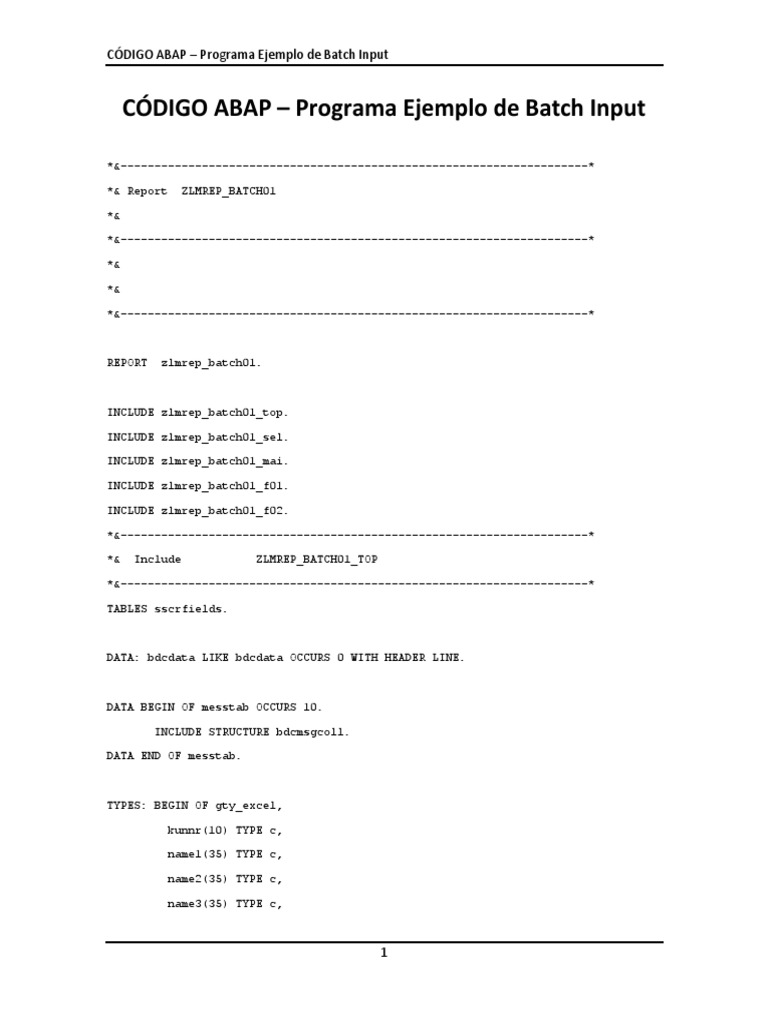 CÓDIGO ABAP - Ejemplo de Batch Input en Programa | PDF