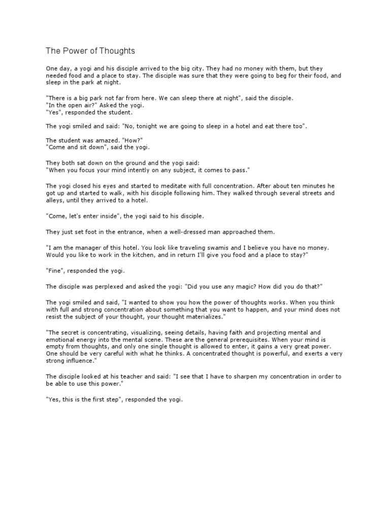 The Power of Thoughts | PDF | Meditation | Mind