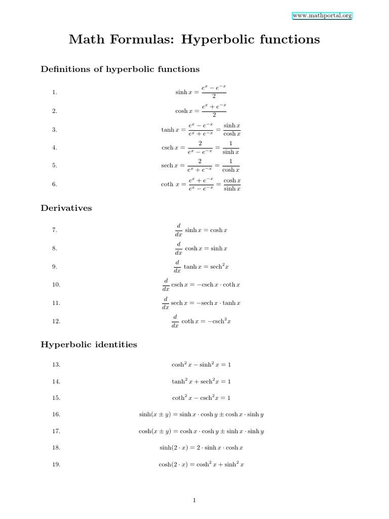Hyperbolic Formulas PDF | PDF | Geometric Shapes | Differential Geometry