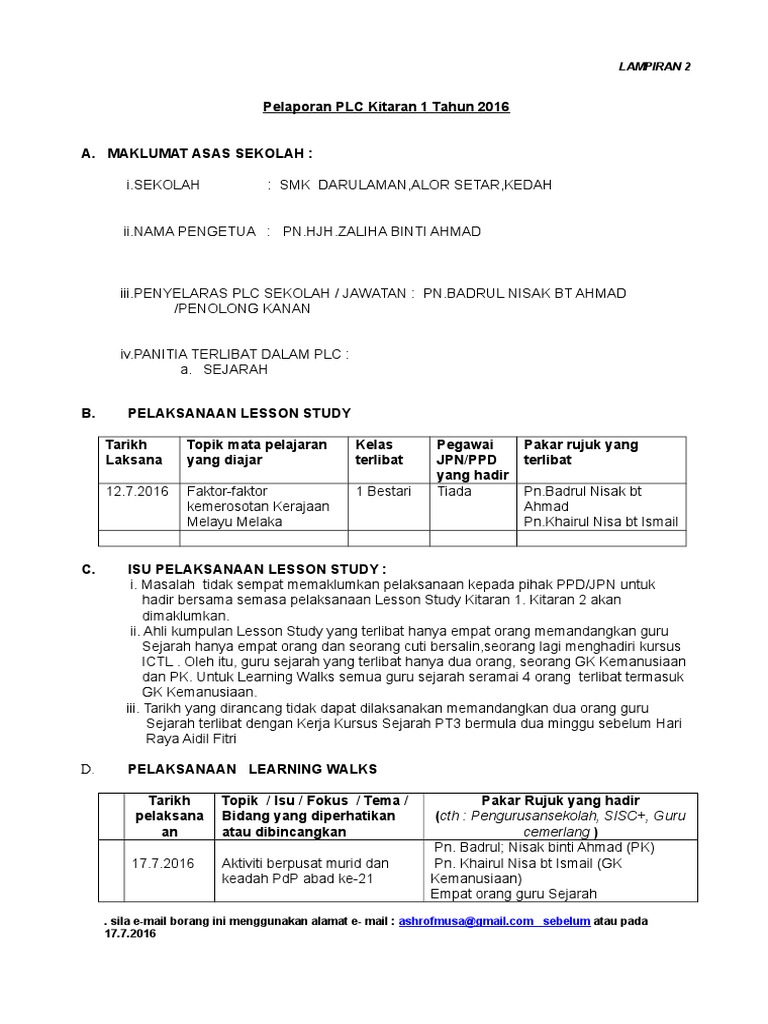 Contoh Borang Pelaporan PLC Kitaran 2 | PDF