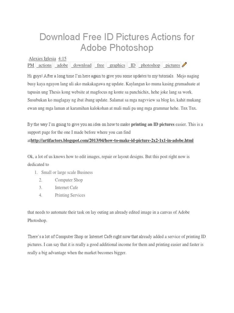 Free ID Pictures Actions For Adobe Photoshop | PDF | Adobe Photoshop ...