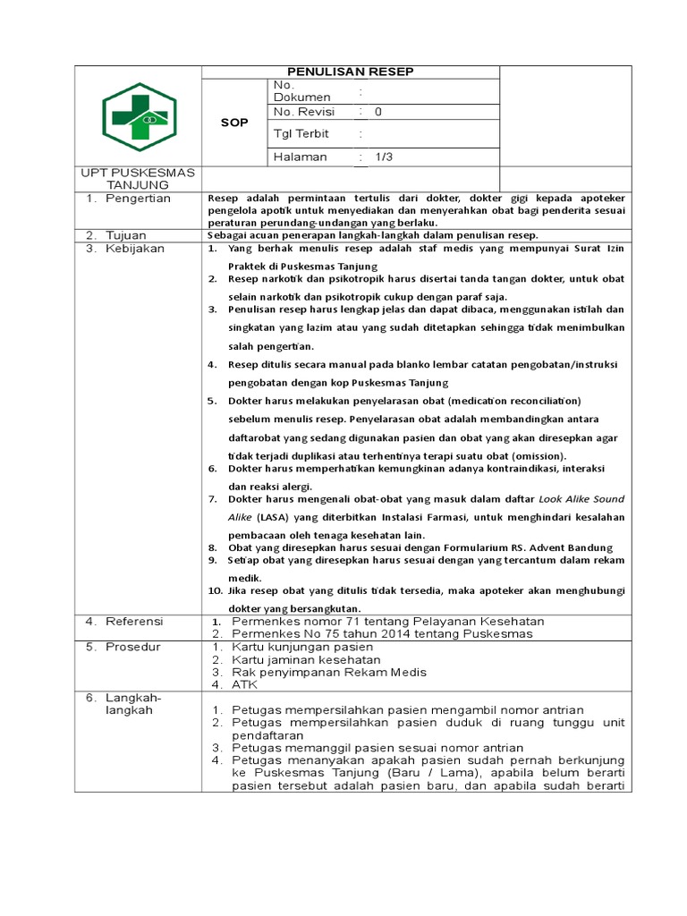 Sop Penulisan Resep
