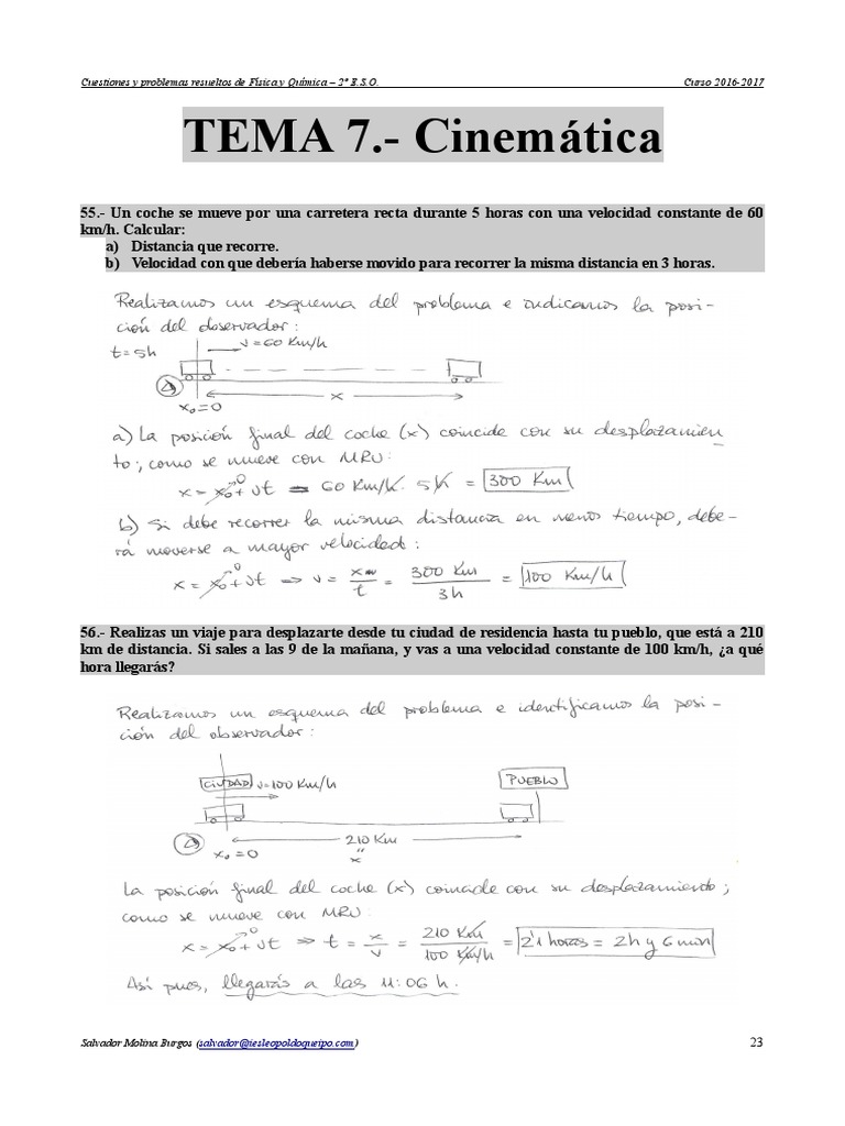 Ejercicios RESUELTOS Del Tema 7 (Cinemática) | PDF