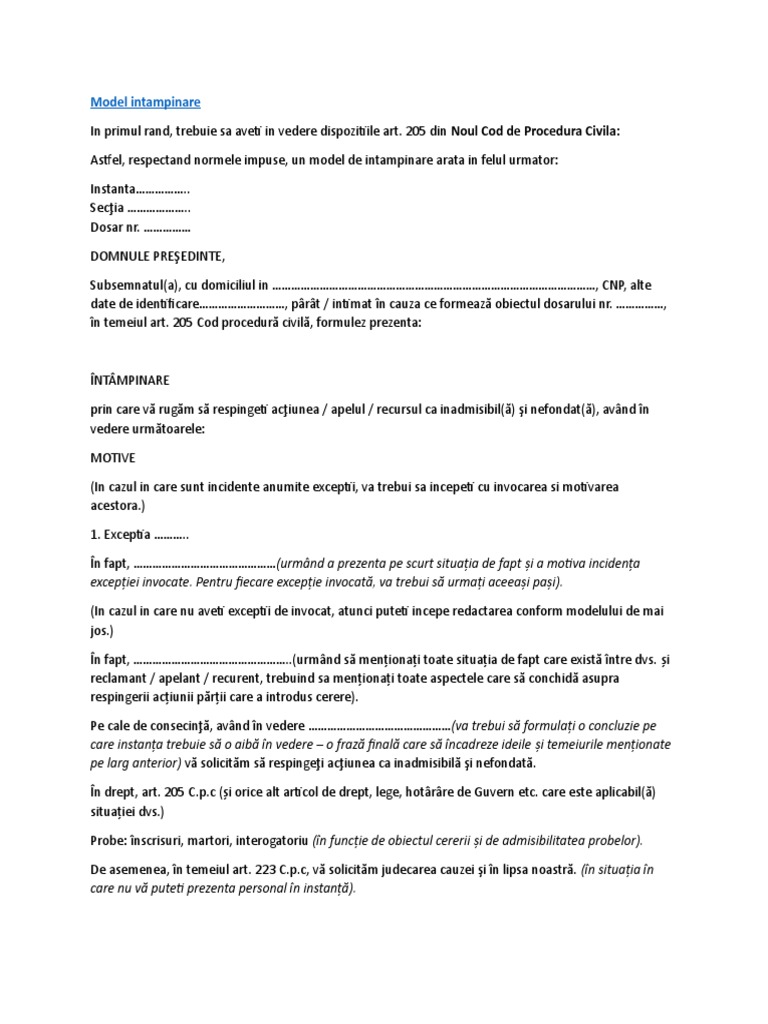 Model Intampinare | PDF