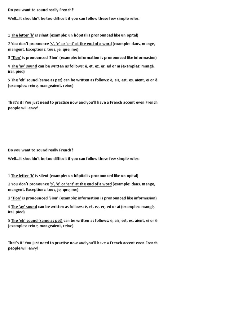 French Pronunciation Simplified Rules | PDF