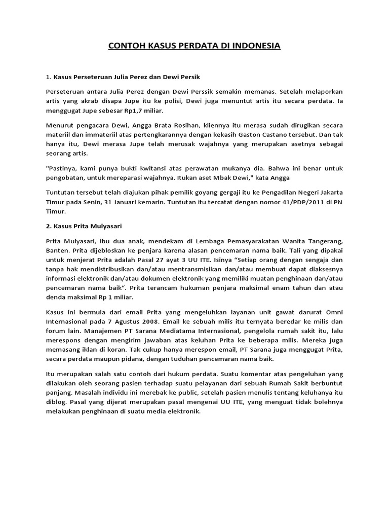 Contoh Kasus Hukum Perdata Dan Pidana Di Indonesia Lengkap Dengan The ...