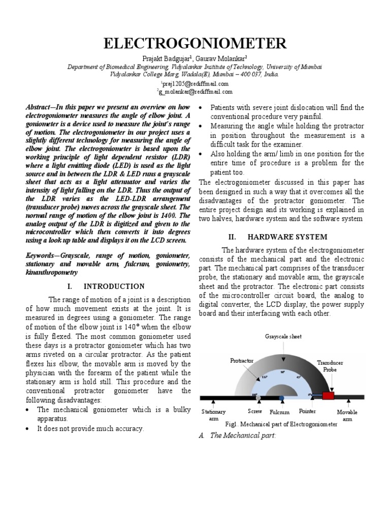 Electrogoniometer for Elbow Motion Measurement | PDF | Analog To ...