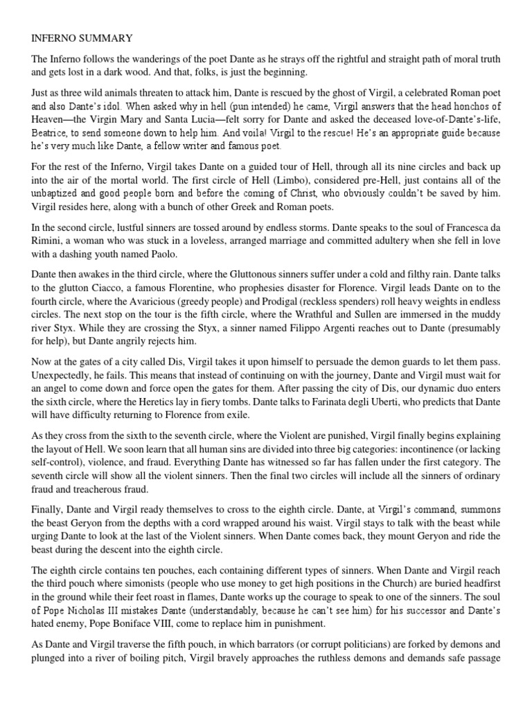 Inferno Summary | PDF | Inferno (Dante) | Hell