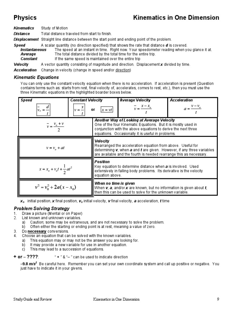 1-D Kinematics Study Guide | PDF | Velocity | Speed