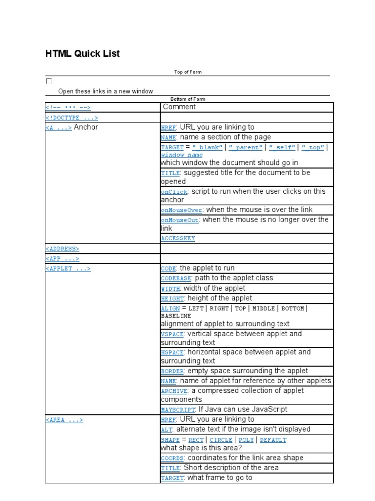 HTML Quick List: Open These Links in A New Window | PDF | Html Element | Software