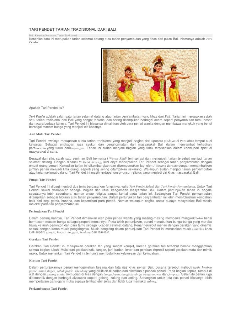 Tari Pendet Tarian Tradisional Dari Bali | PDF