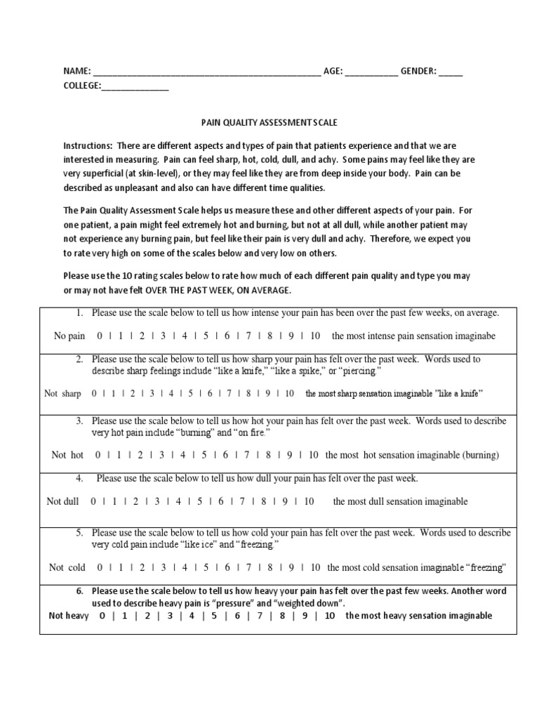 Pain Quality Assessment Scale Form | PDF | Paresthesia | Pain
