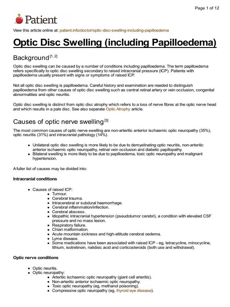 Optic Disc Swelling (Including Papilloedema) : Background | PDF ...