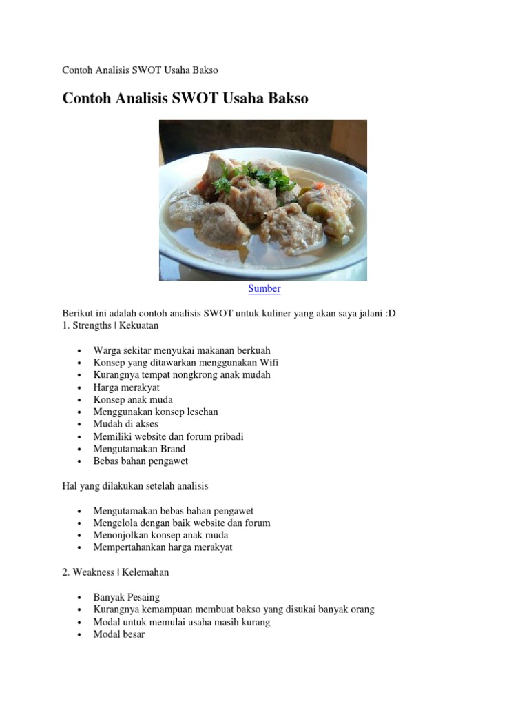 Analisis SWOT Usaha Bakso dan Peluangnya | PDF | Pengelolaan Keuangan ...