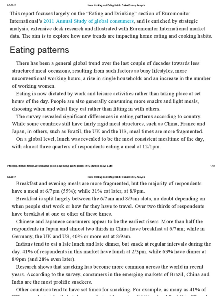 Home Cooking and Eating Habits - Global Survey Analysis | PDF | Meal ...