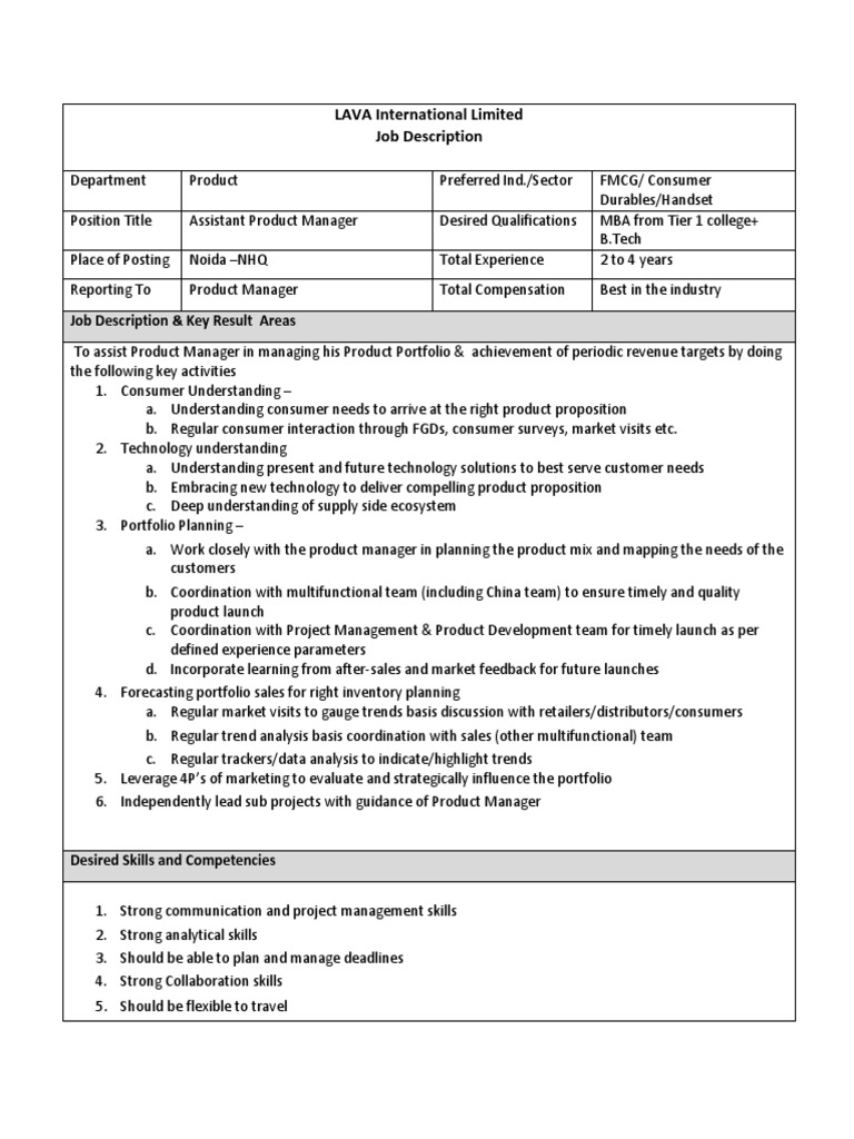 JD - Assistant Product Manager | PDF | Retail | Competence (Human ...