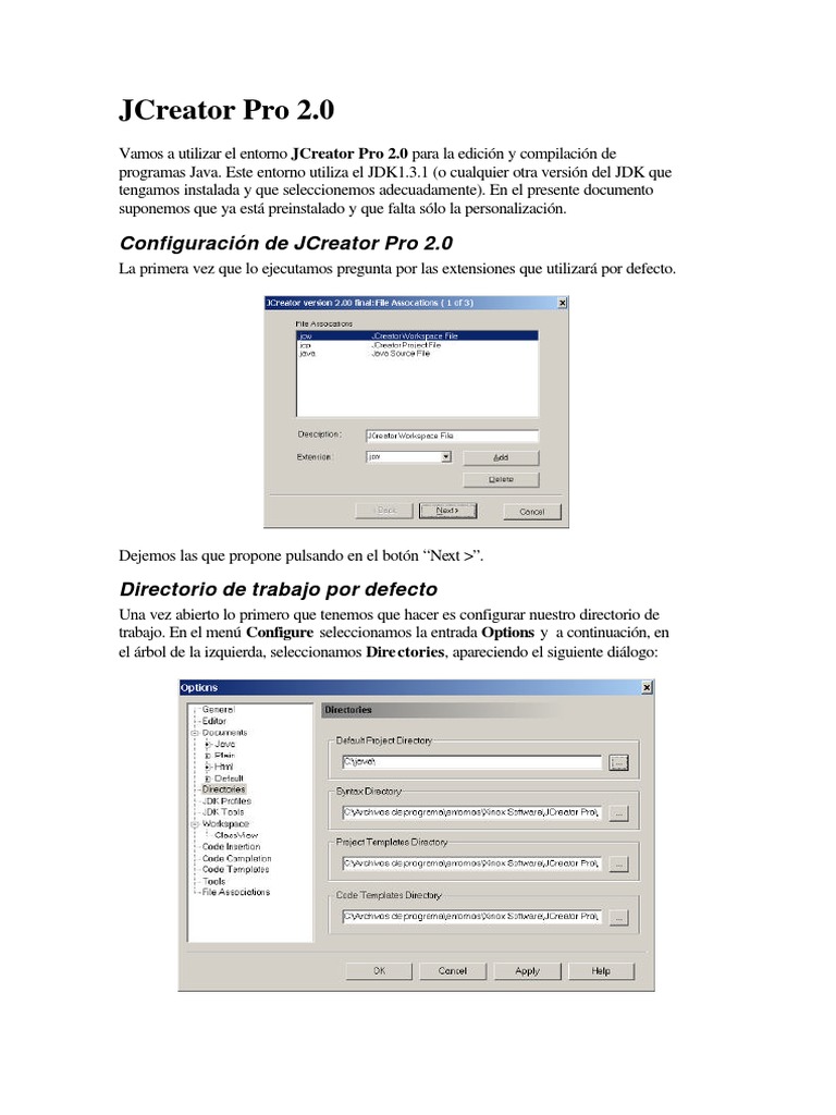 Configuración JCreator Pro 2.0 | PDF | Java (lenguaje de programación) | Compilador