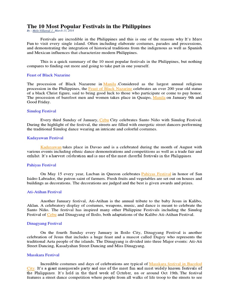 The 10 Most Popular Festivals in the Philippines Script | Marriage ...