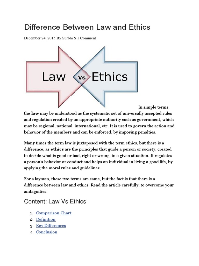 Difference Between Law and Ethics | Principle | Morality