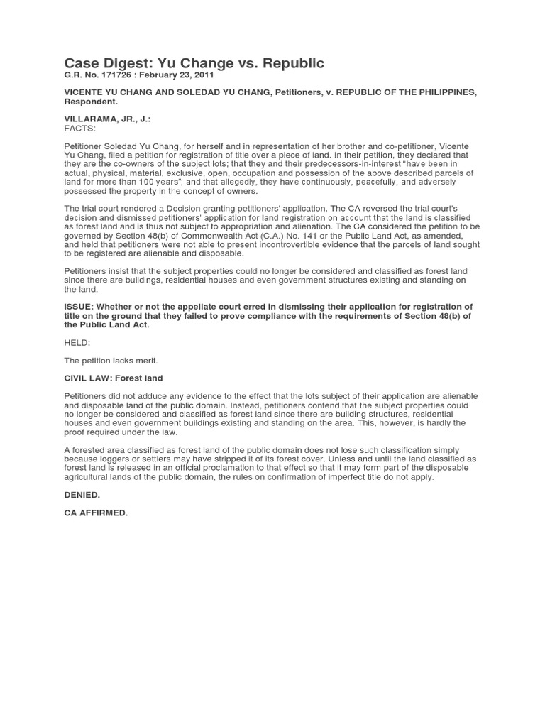 Yu Chang V Republic | Download Free PDF | Public Domain | Property