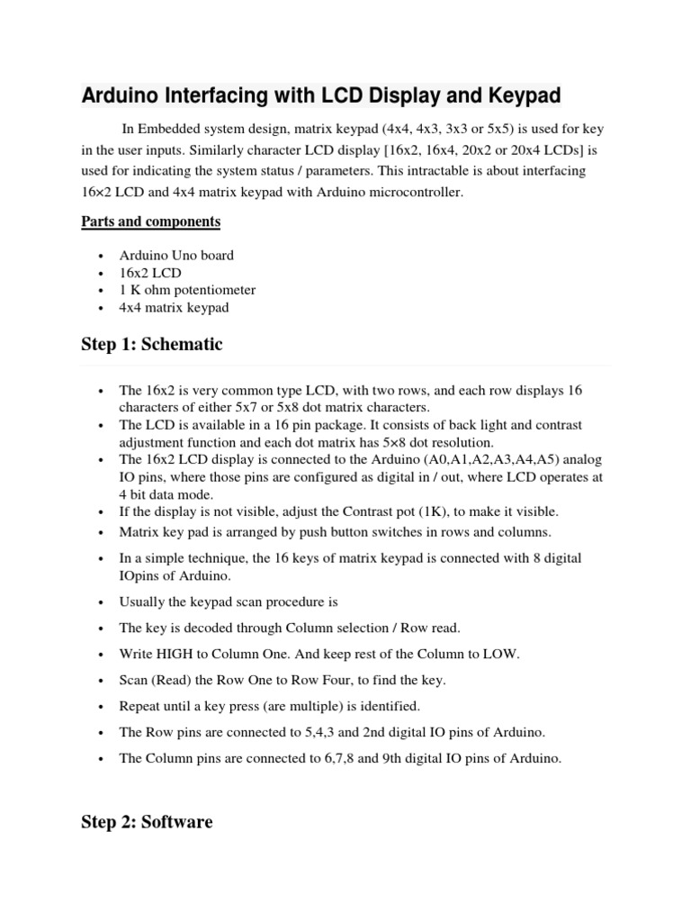 Interfacing An Arduino With A 16x2 Lcd Display And 4x4 Matrix Keypad To Display Input Keys Pdf