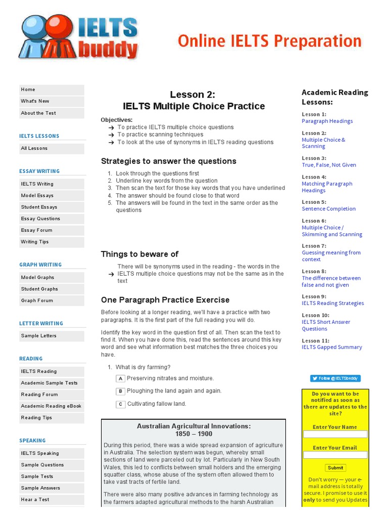L2-IELTS Multiple Choice Reading Practice | PDF | International English ...