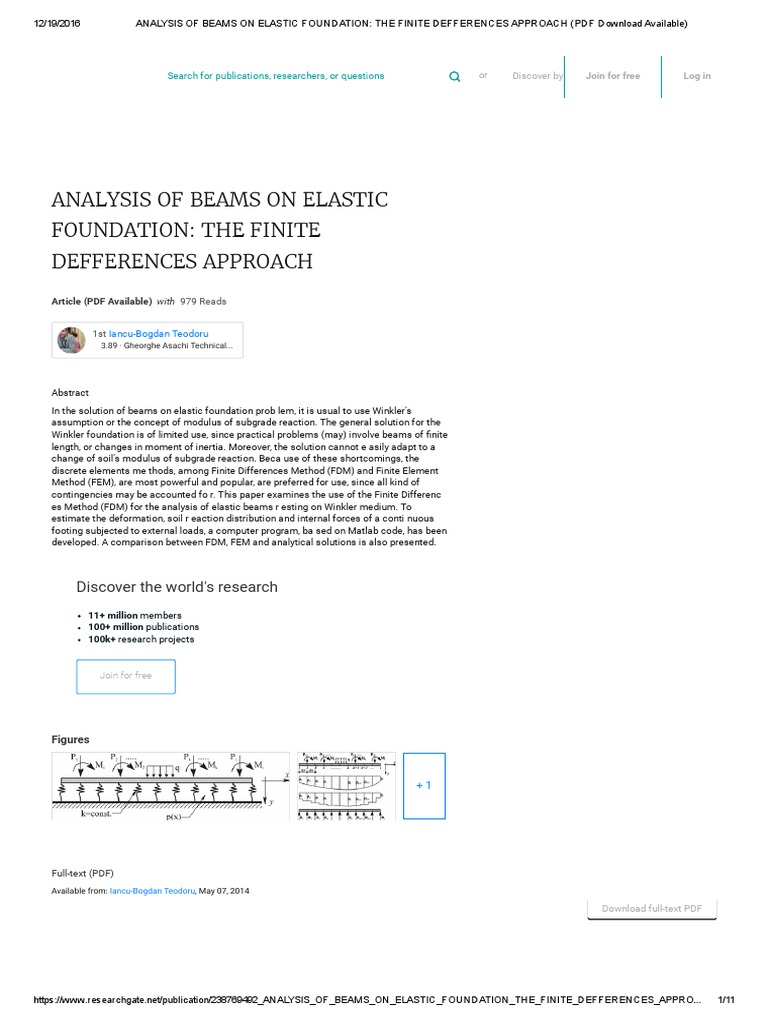 Analysis Of Beams On Elastic Foundation The Finite Defferences Approach Pdf Download