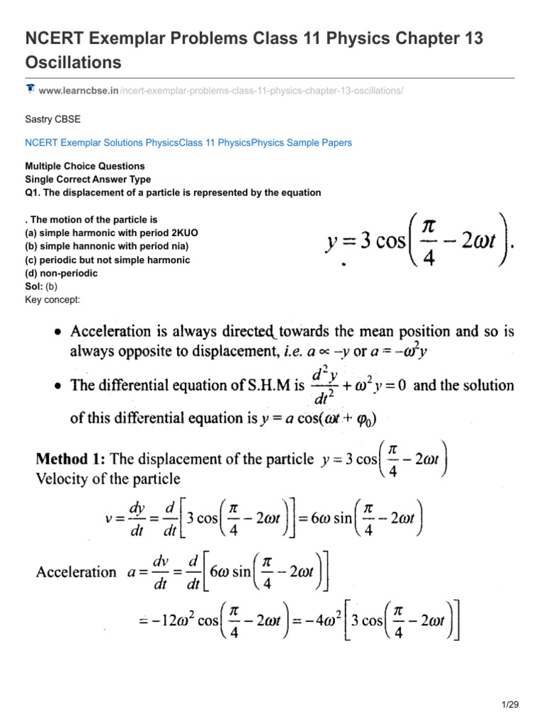 Learncbse - in-nCERT Exemplar Problems Class 11 Physics Chapter 13 Oscillations | PDF | Space ...