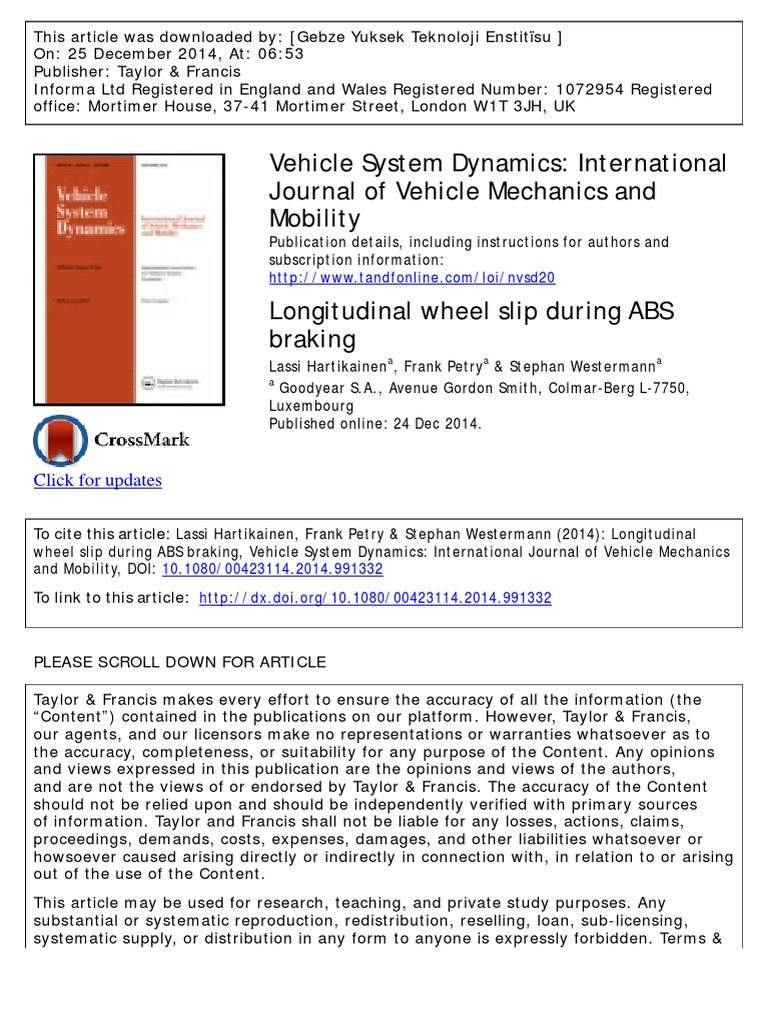 Vehicle System Dynamics: International Journal of Vehicle Mechanics and ...