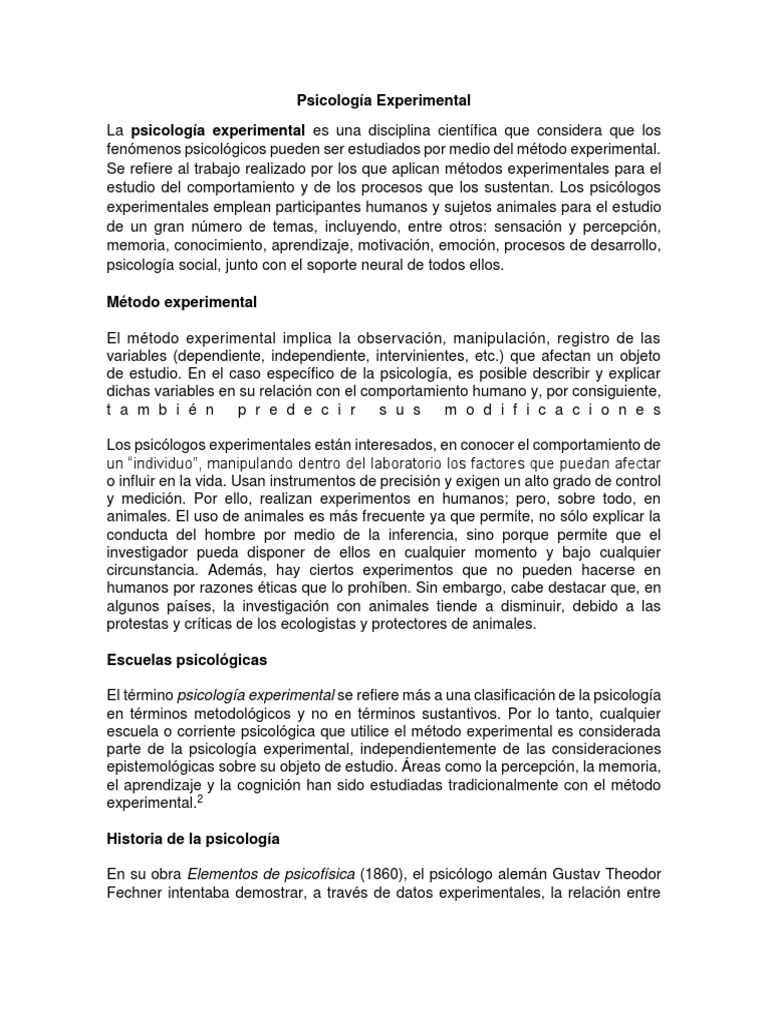 Psicología Experimental: Método y Evolución | PDF | Psicología ...