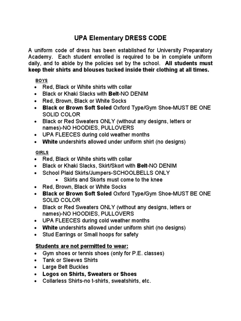 UPA Elementary Dress Code Guidelines | PDF