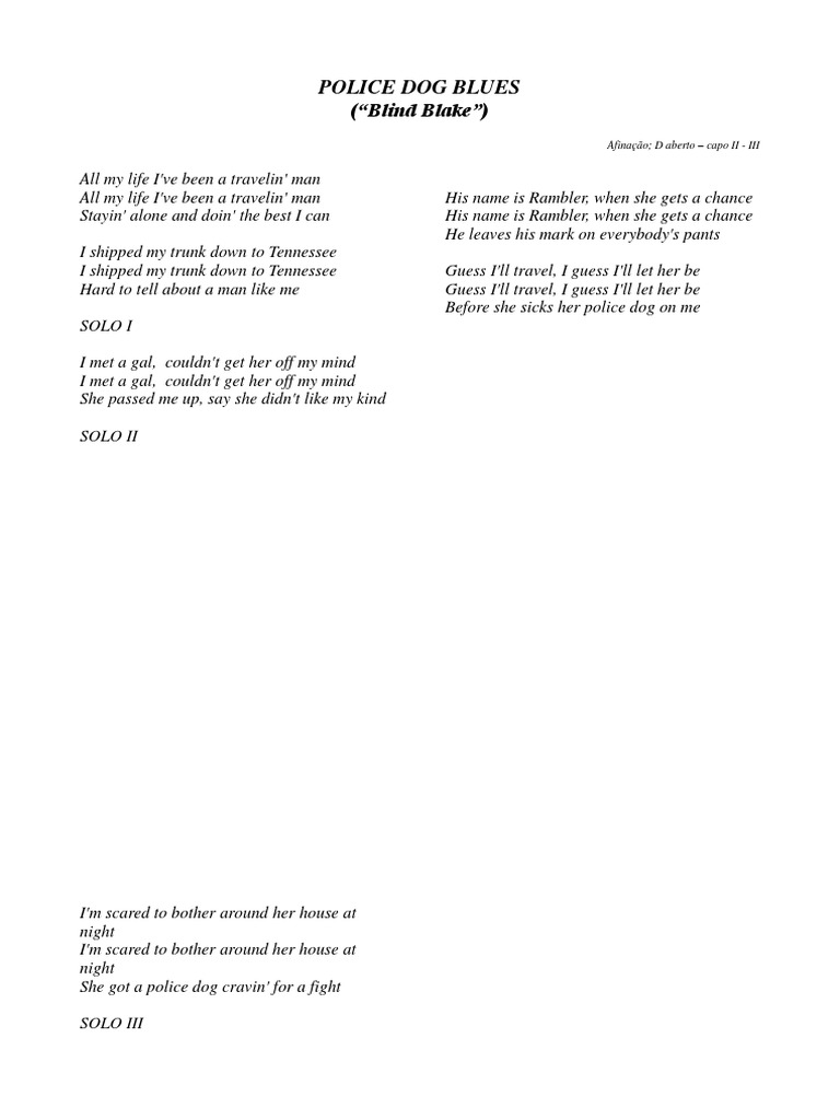 Police Dog Blues (1929) B. Blake. | PDF