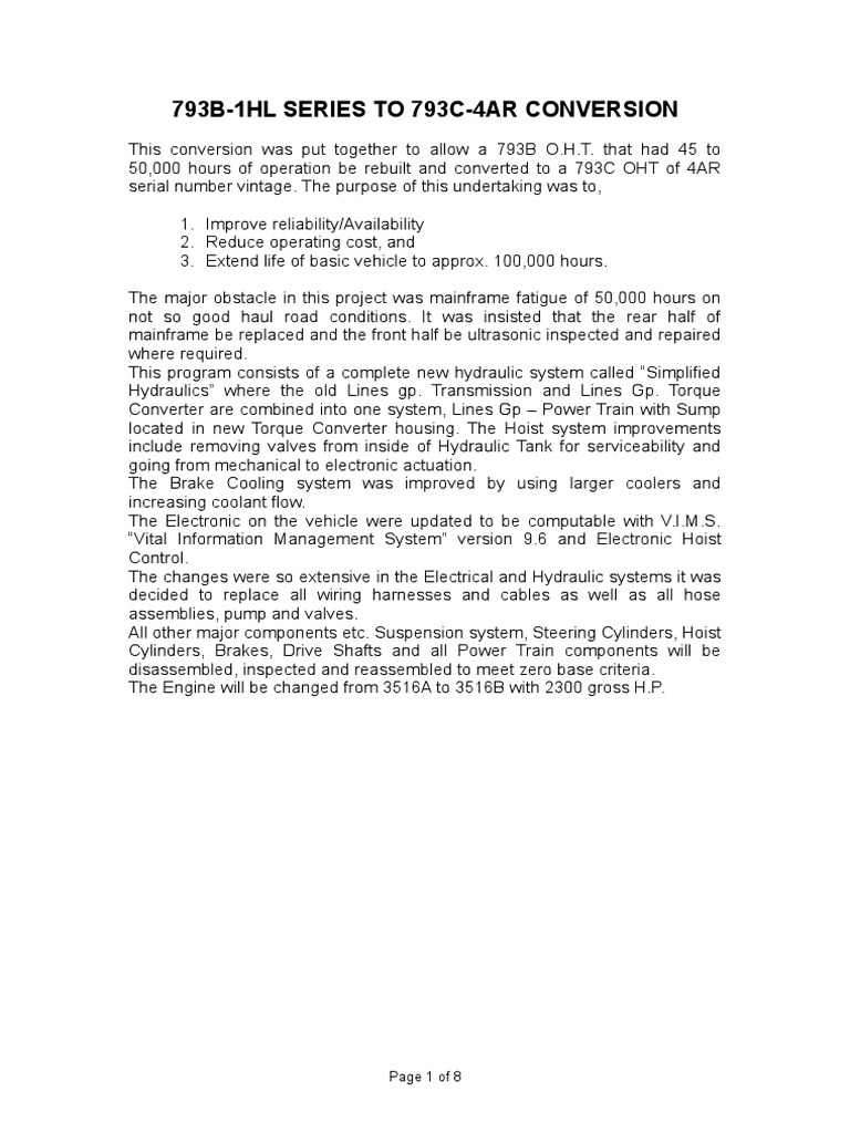 793B Upgrade Scope of Work | PDF | Transmission (Mechanics) | Gear