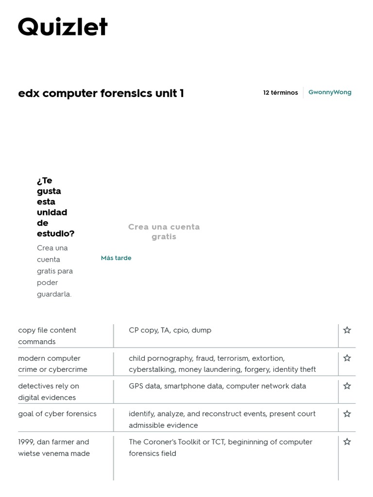 Fichas de Aprendizaje Edx Computer Forensics Unit 1 - Quizlet | PDF ...