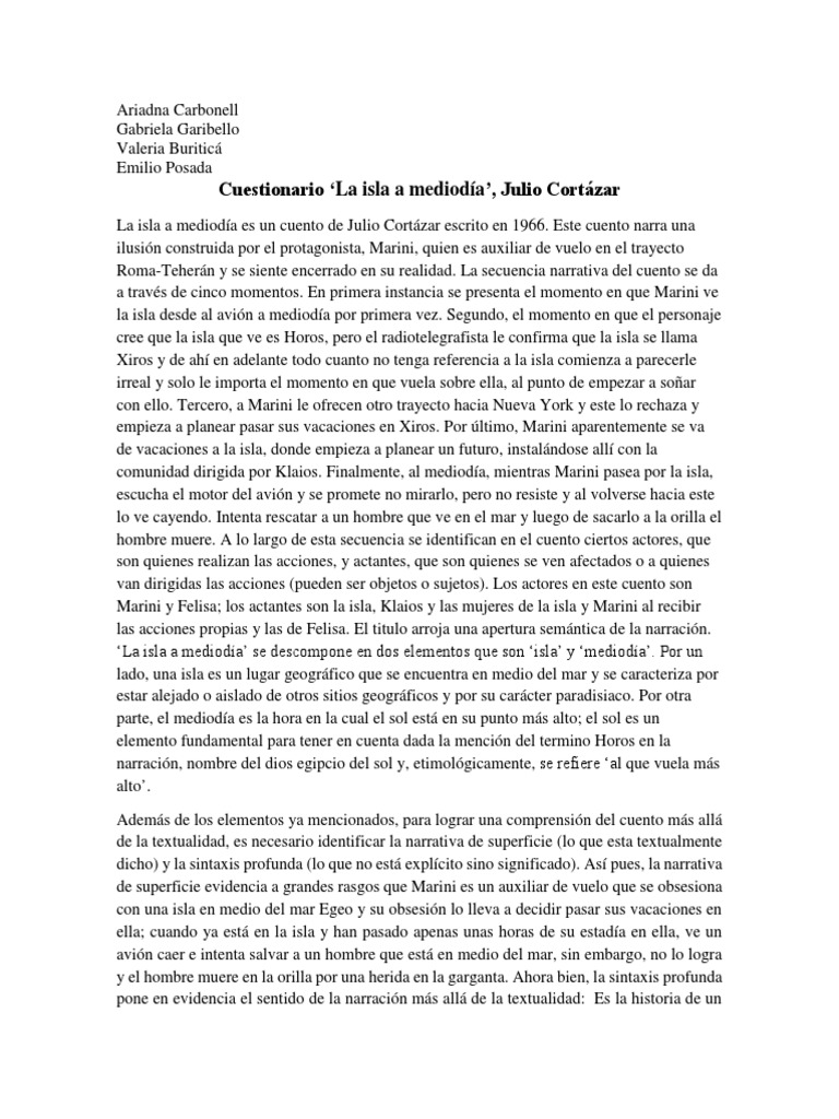Cuestionario Isla | PDF | Cuentos | Narración