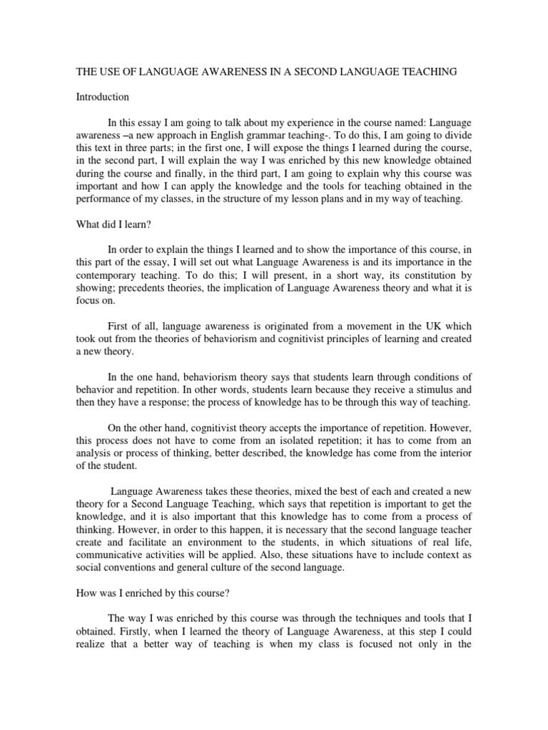 Language Awareness in Second Language Teaching | PDF | Second Language ...