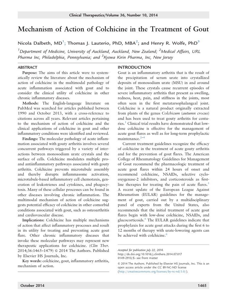 Mechanism of Action of Colchicine | PDF | Gout | Interleukin 8