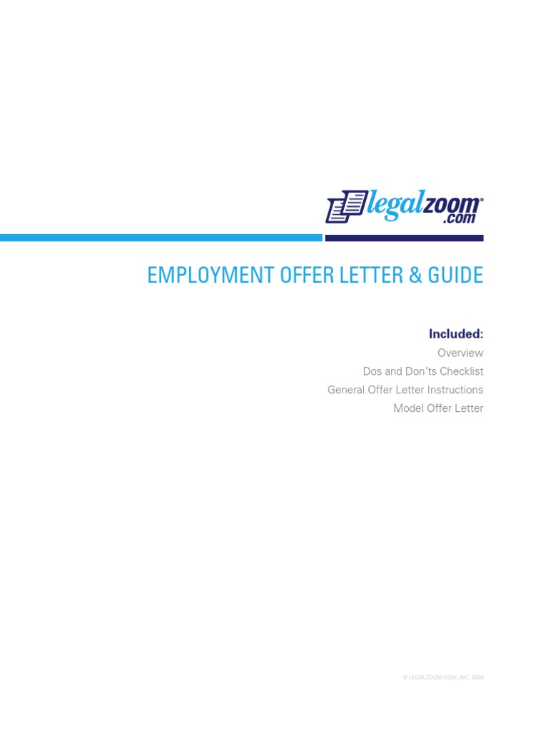 Employment Offer Letter & Guide: Included | PDF | At Will Employment ...