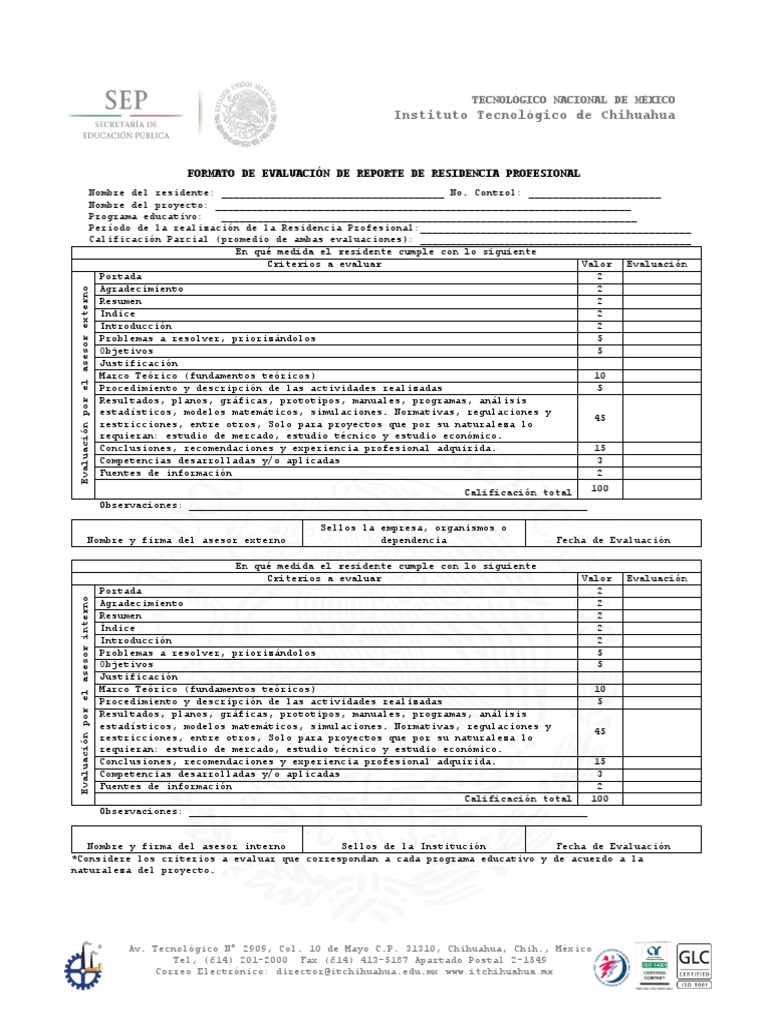Formato de Evaluación de Reporte de Residencia | PDF | Estadísticas | Mercado (economía)