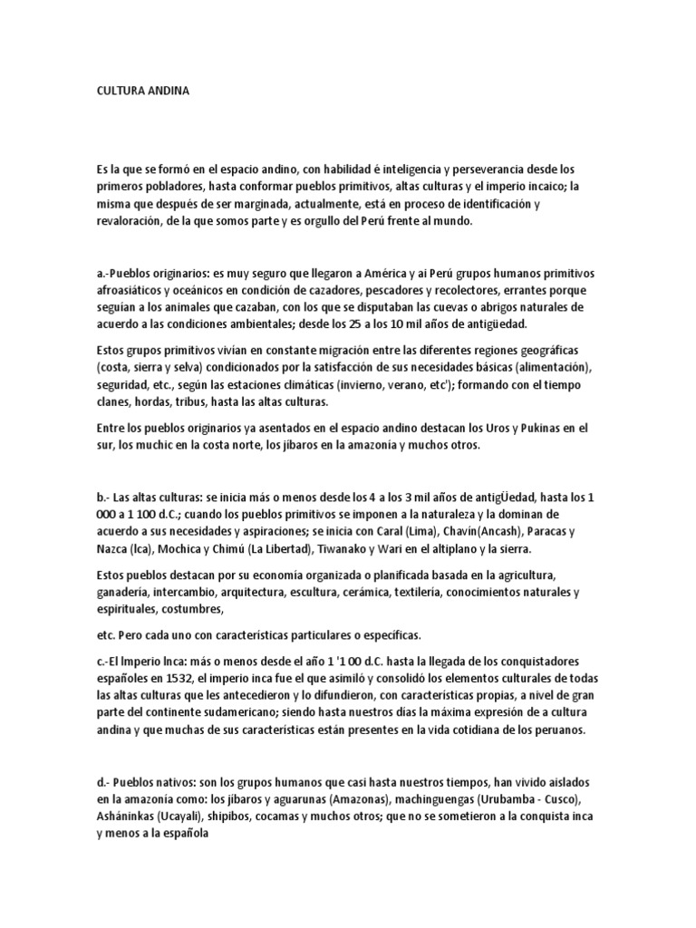 Cultura Andina | PDF | Perú | Gente indígena