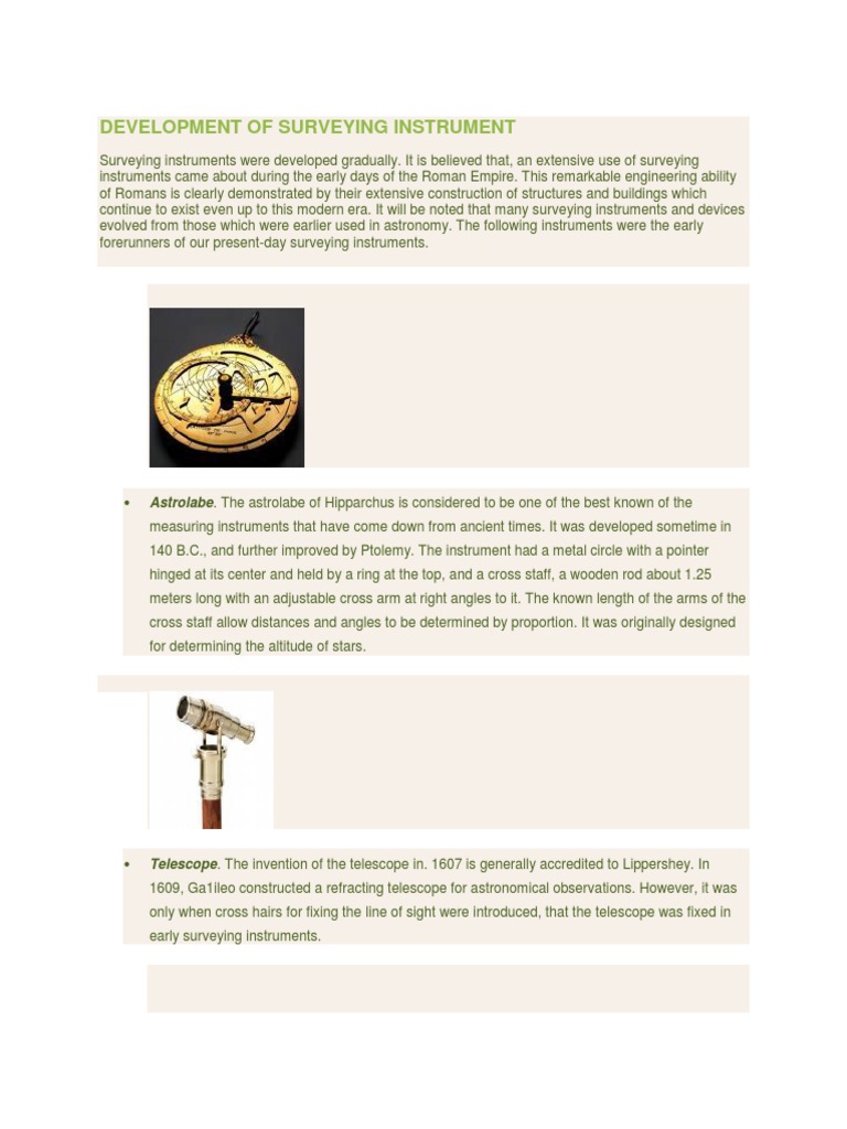 Evolution of Ancient Surveying Tools | PDF | Surveying | Compass