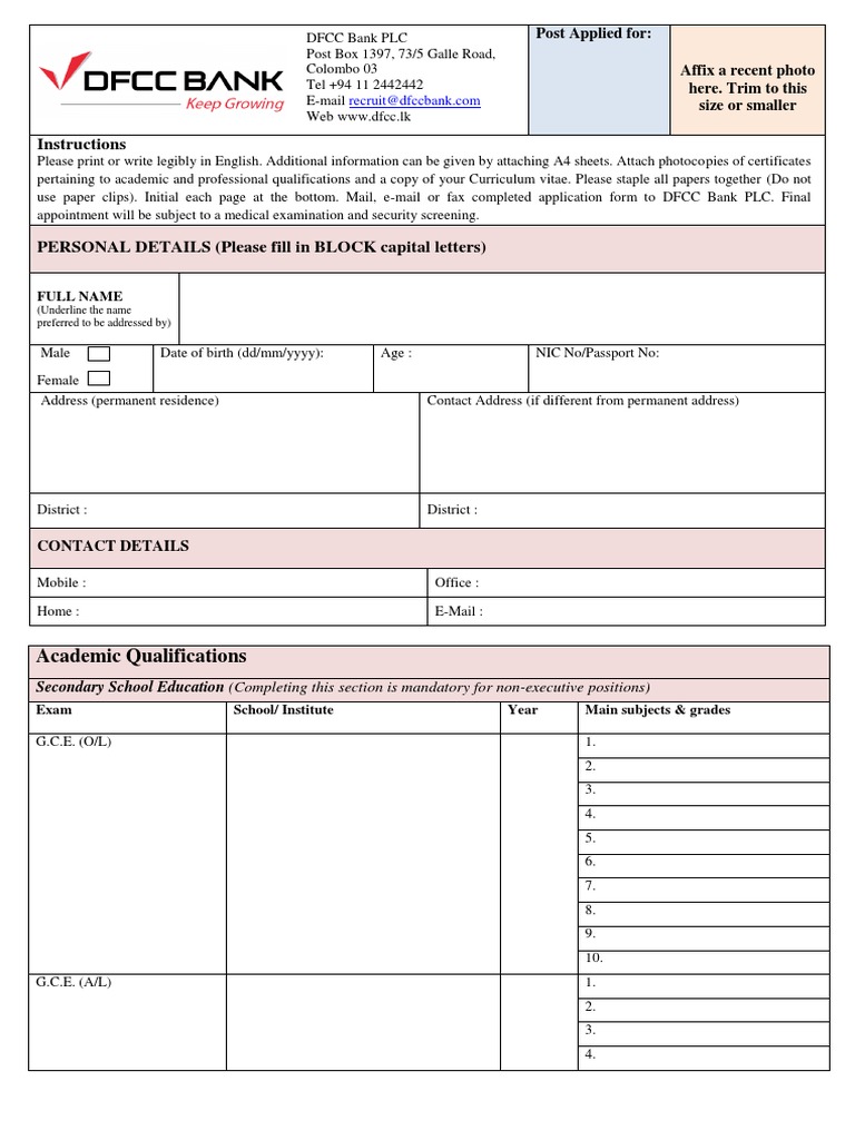 DFCC Bank Application-2 | Mail | Professional Certification