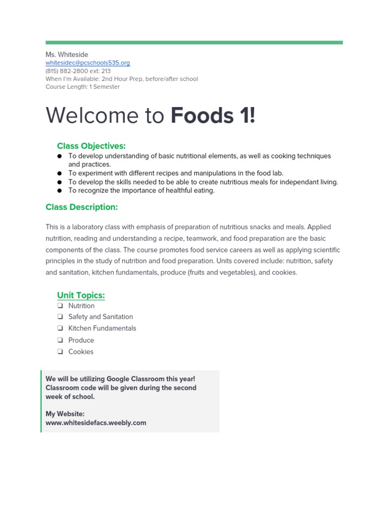 foods 1 syllabus 1 | Nutrition | Homework